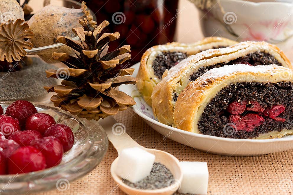 Poppy Seed Strudel with Cherry Stock Photo - Image of christmas ...
