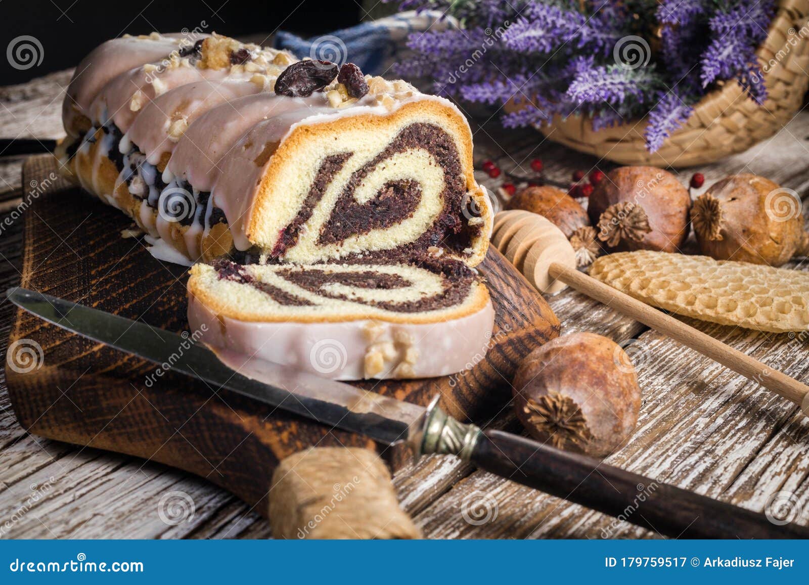 Poppy Seed Strudel with Icing Stock Image - Image of slice, aromatic ...