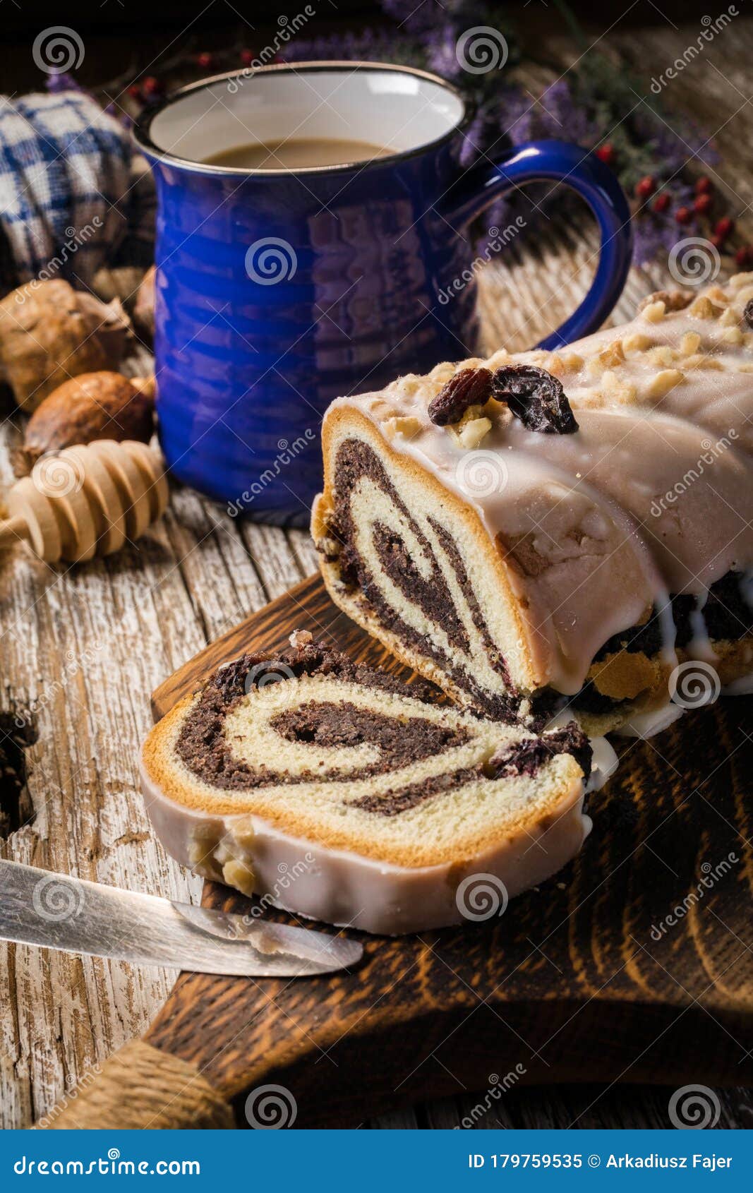 Poppy Seed Strudel with Icing Stock Image - Image of table, food: 179759535