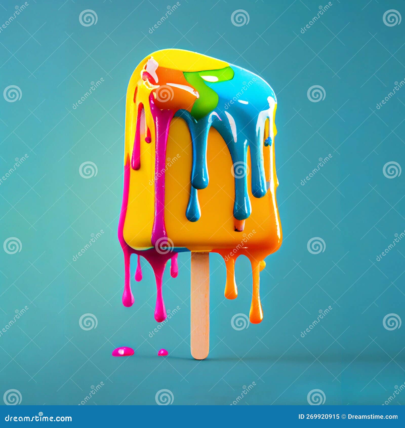 Popsicle in Colored Melting Glaze on a Blue Background Stock ...