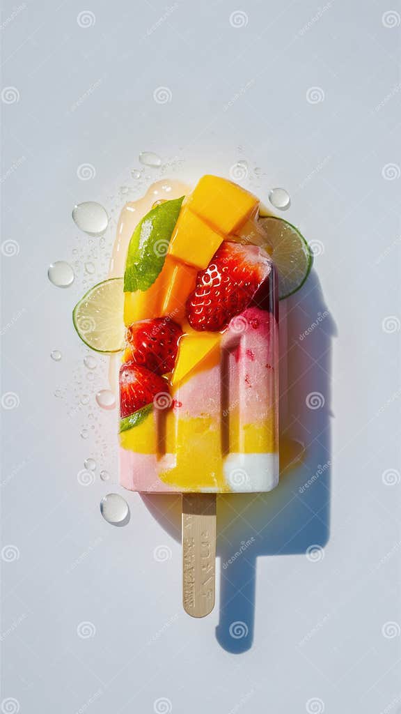A Popsicle with Fruit and Water on a White Surface, AI Stock Image ...