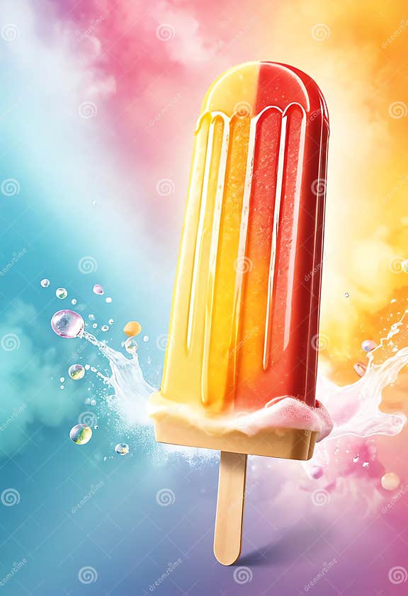Popsicle Ice with Vibrant Background and Liquid Splash Motion Stock ...