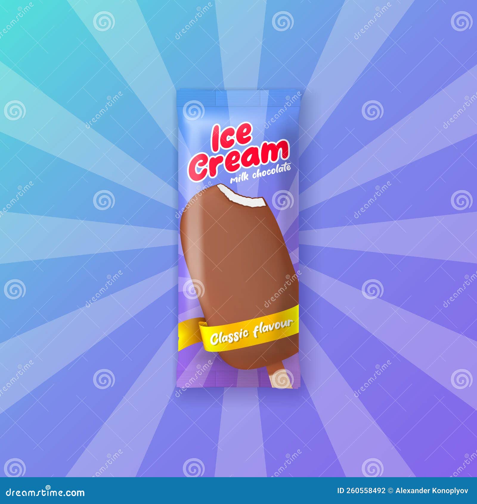 Popsicle Purple Package Comic Exploding Beams Striped Banner Realistic ...