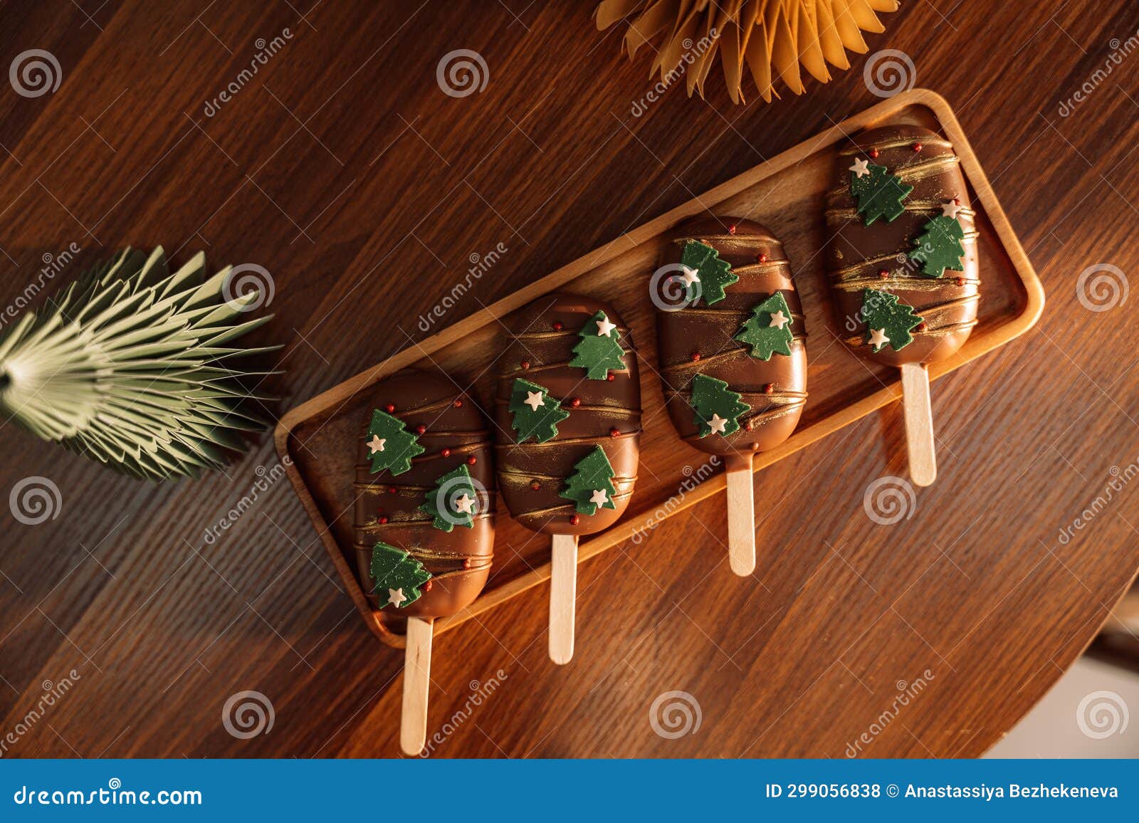 Popsicle-shaped Cake on a Stick in Chocolate with Small Chocolate Trees ...