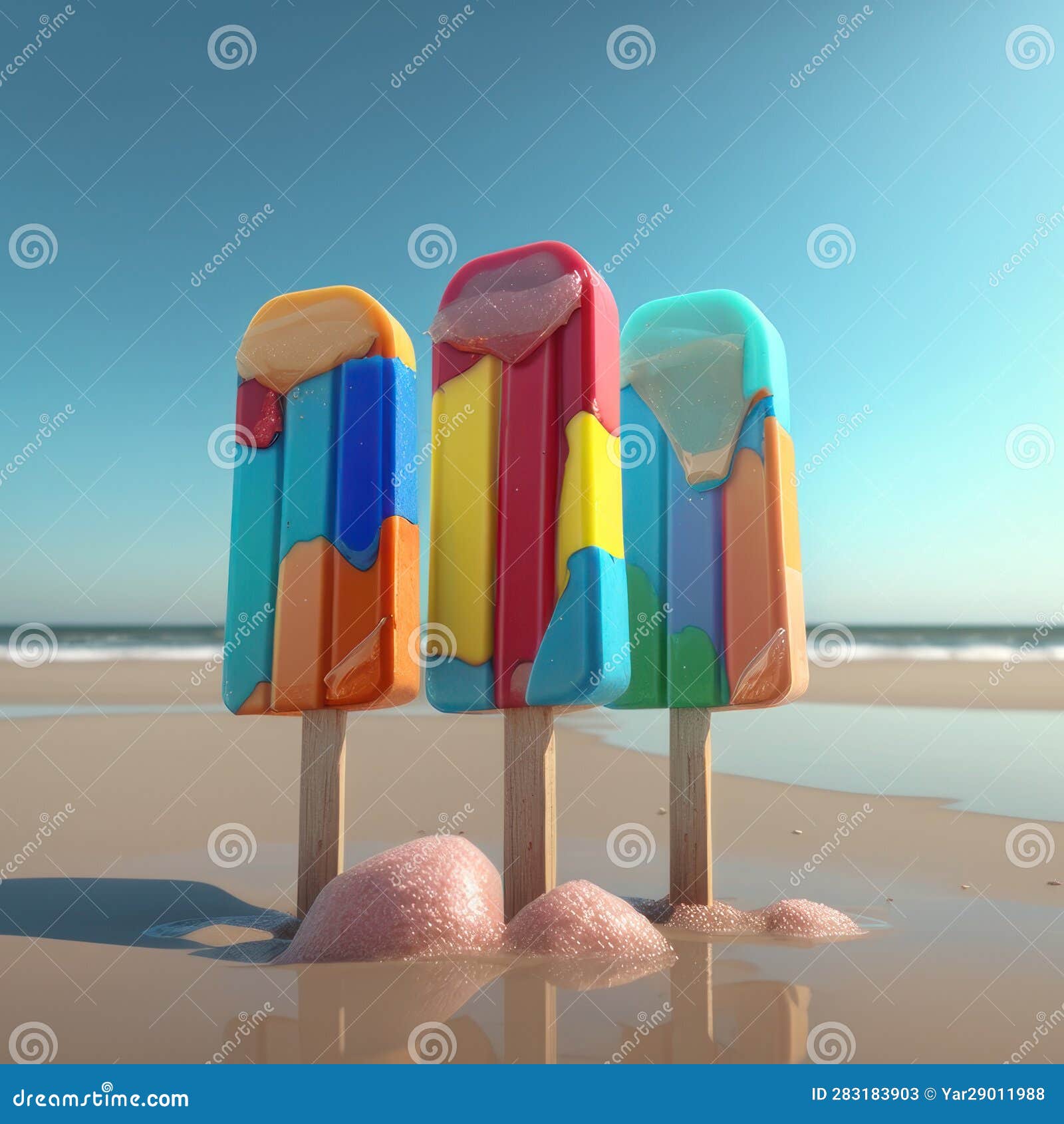 Popsicles on the Beach. AI Generative Stock Illustration - Illustration ...