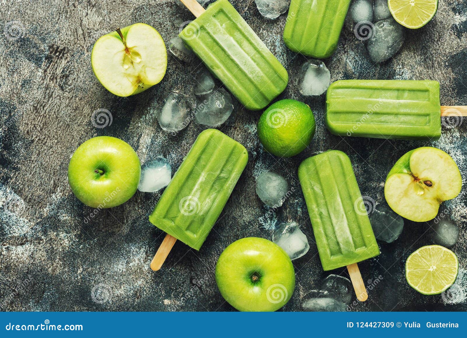 Popsicles. Green Apple Popsicles. Overhead, Top View, Flat Lay. Stock ...