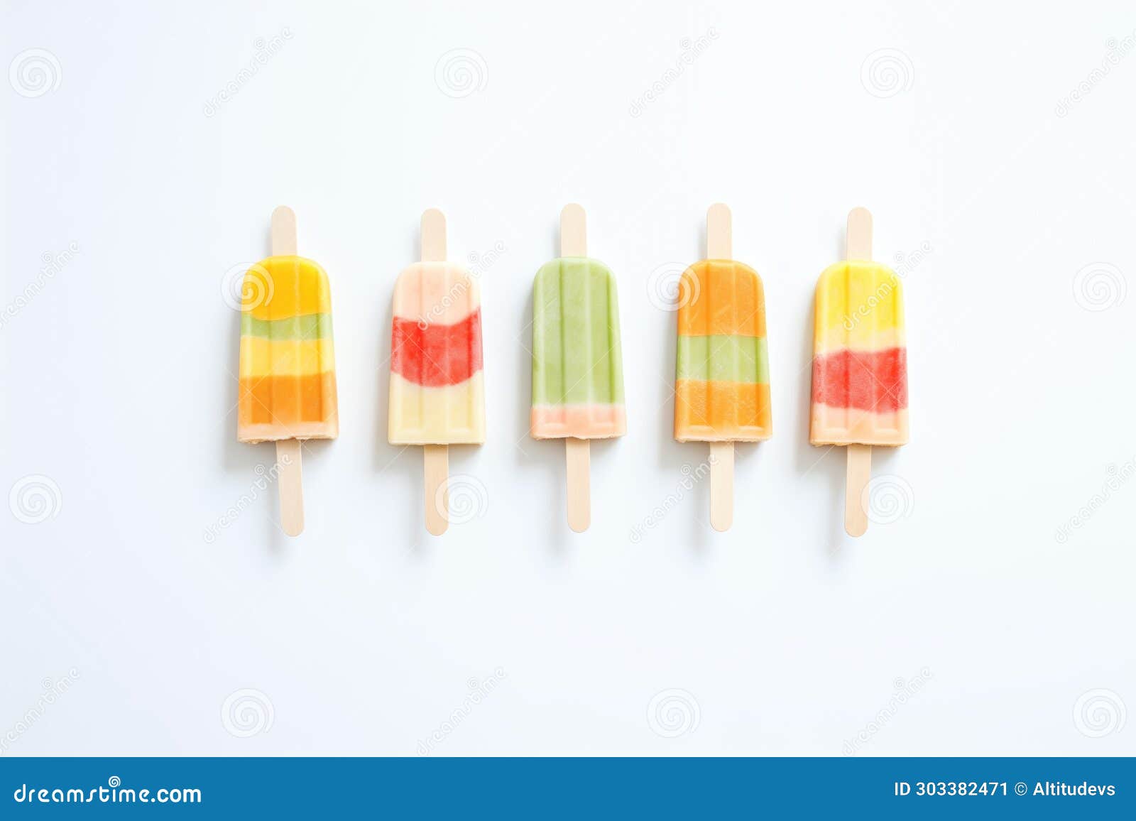 Popsicles in a Row with One Upside Down Showing Stick Stock Image ...