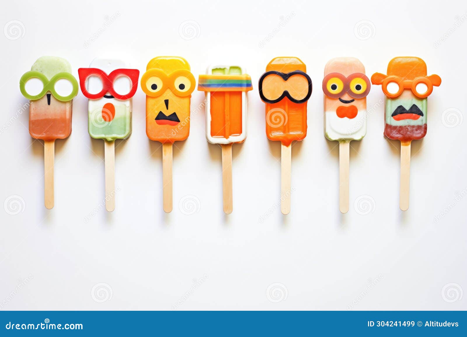 Popsicles in a Row with One Upside Down Showing Stick Stock Image ...