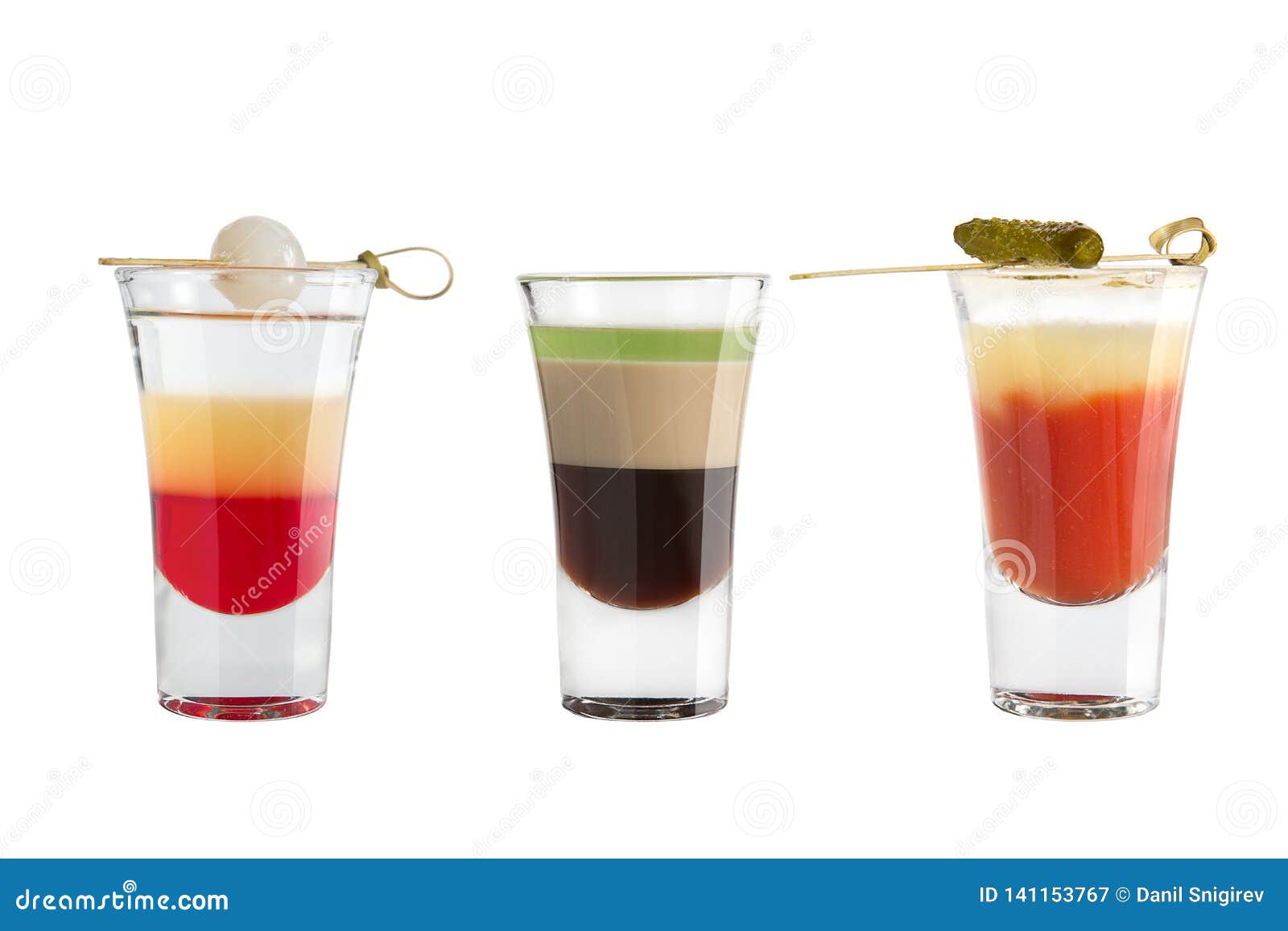 Popular Alcohol Shots on a White Background. Three Shots with ...