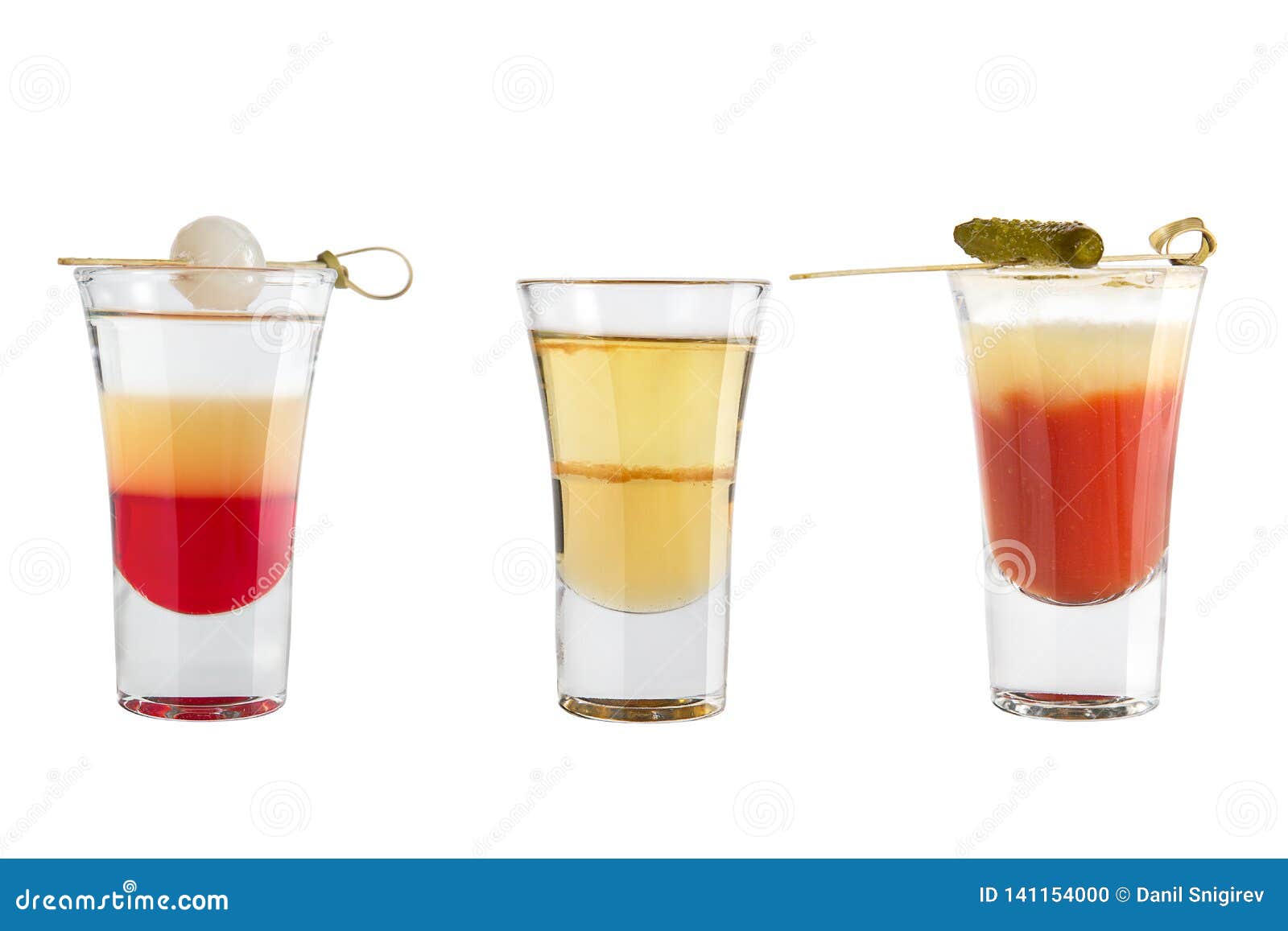 Popular Alcohol Shots on a White Background. Three Different ...
