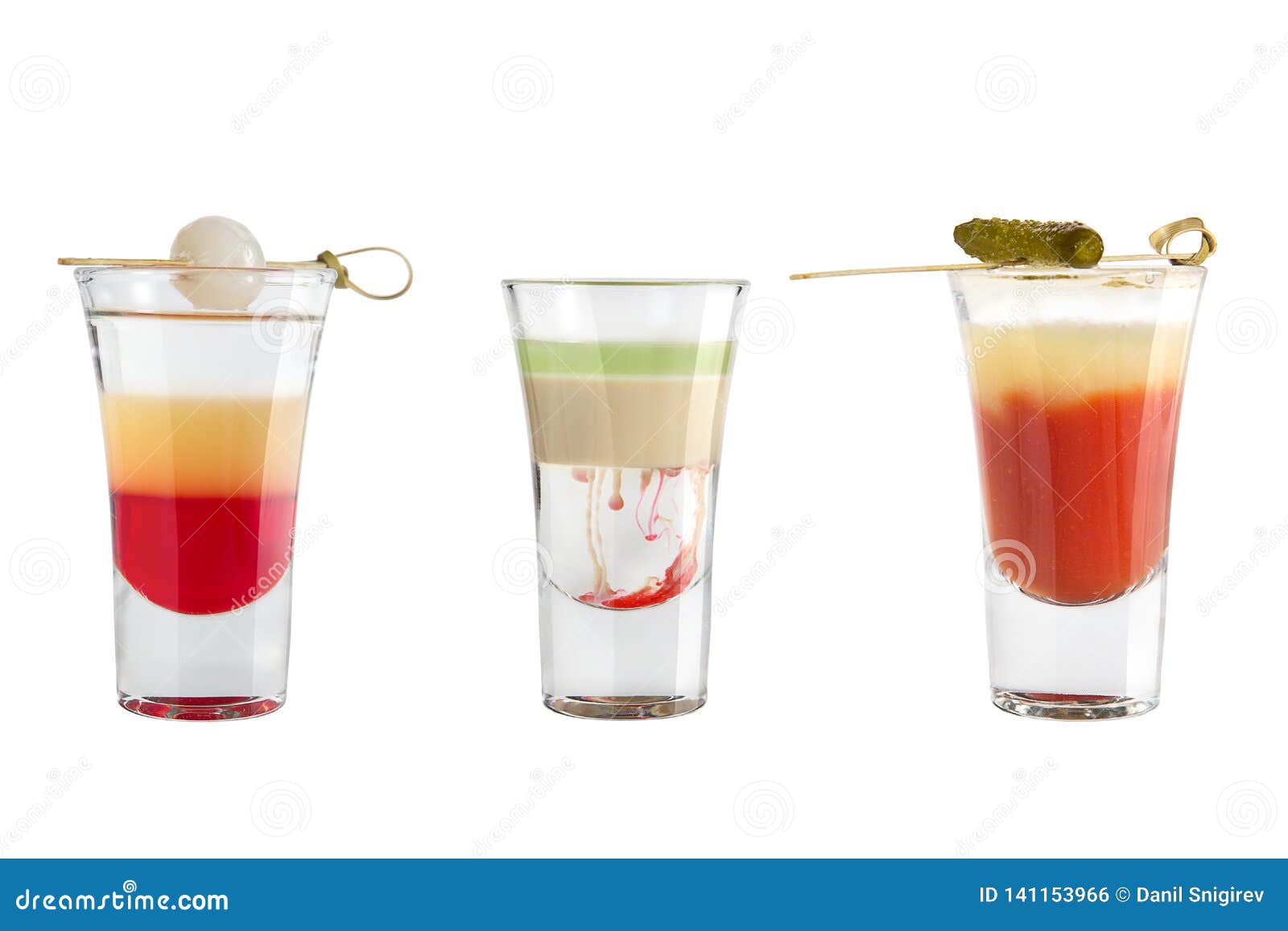Popular Alcohol Shots on a White Background. Three Different Alcohol ...