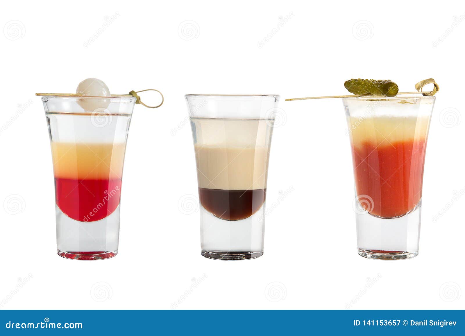 Popular Alcohol Shots on a White Background. Three Shots Strong Alcohol ...