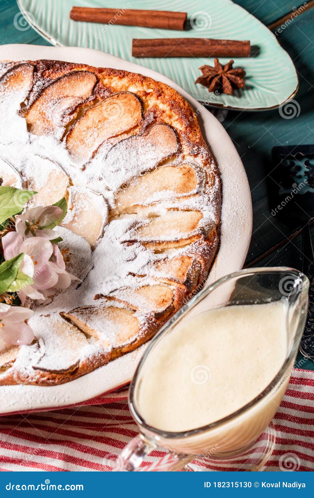 Popular American Apple Pie with Cinnamon on the Table with Condensed ...