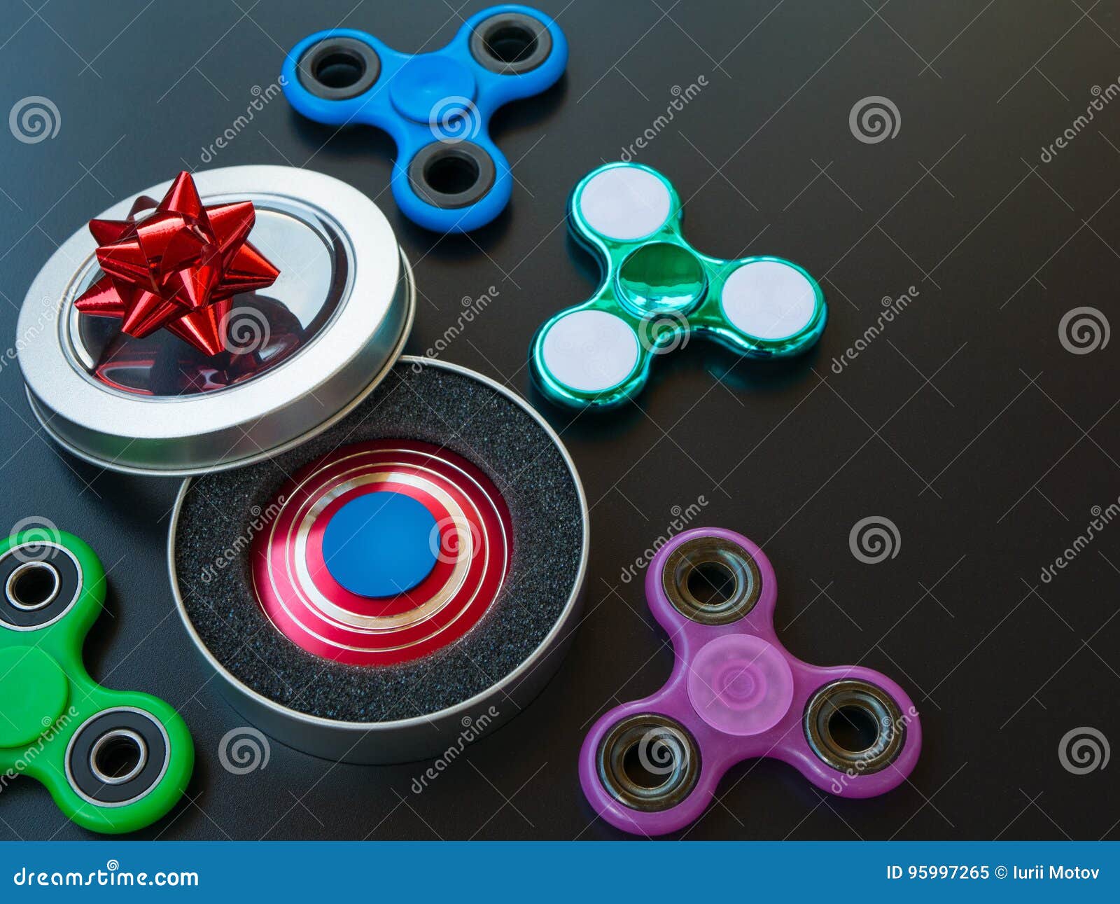 Popular Colourful Fidget Spinner Toy in a Gift Box on a Black ...