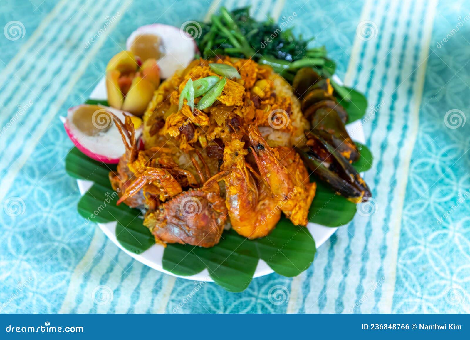 Popular Filipino Food Seafood with Java Rice Stock Photo - Image of ...