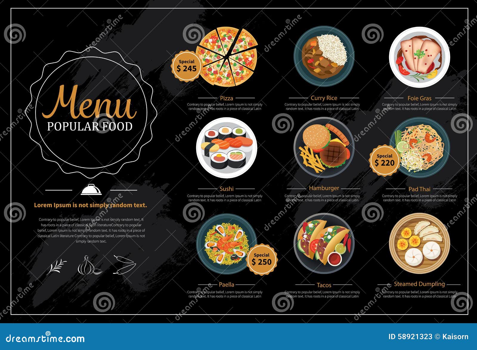 Popular food menu stock vector. Illustration of cooking - 58921323