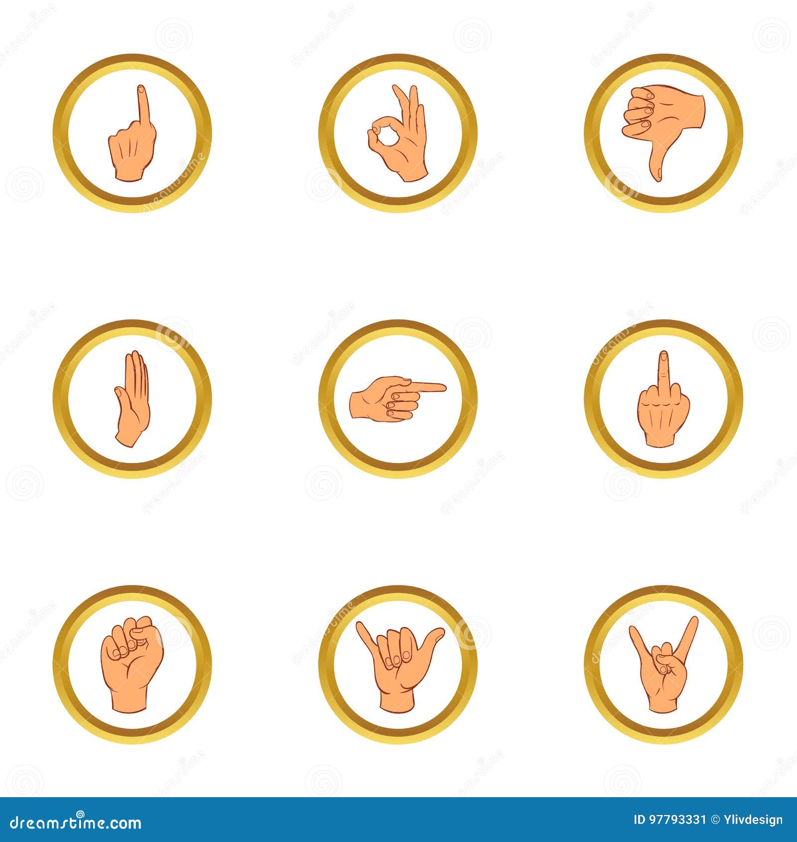 Popular Gestures Icons Set, Cartoon Style Stock Vector - Illustration ...