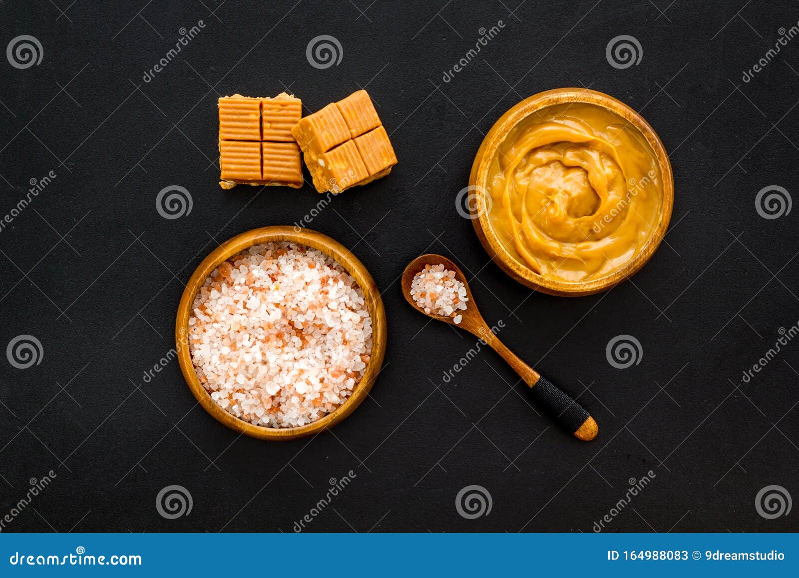 Popular Sweets. Salted Caramel on Black Background Top View Stock Image ...