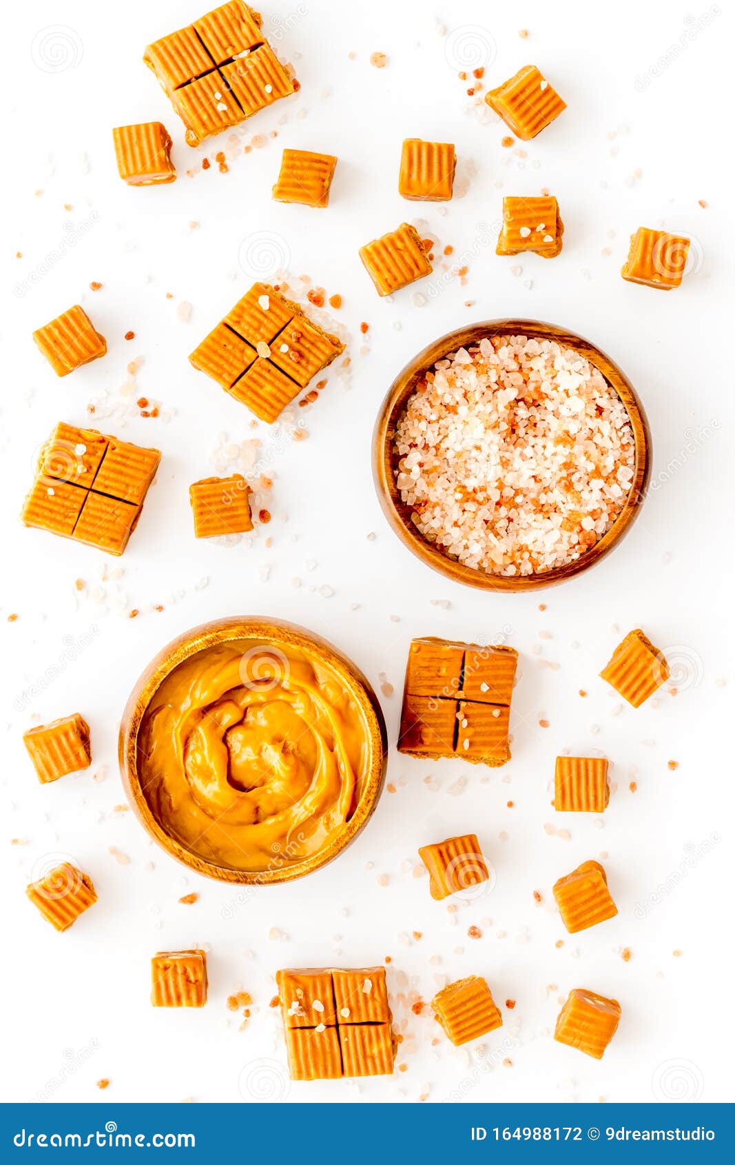 Popular Sweets. Salted Caramel on White Background Top View Stock Photo ...