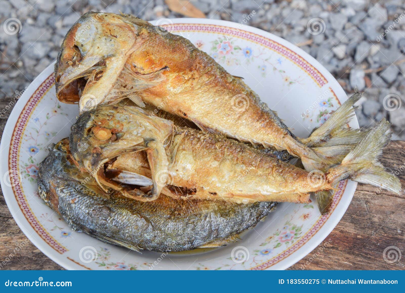 Popular Thai Food - Fried Mackerel in a White Tile Plate Stock Image ...