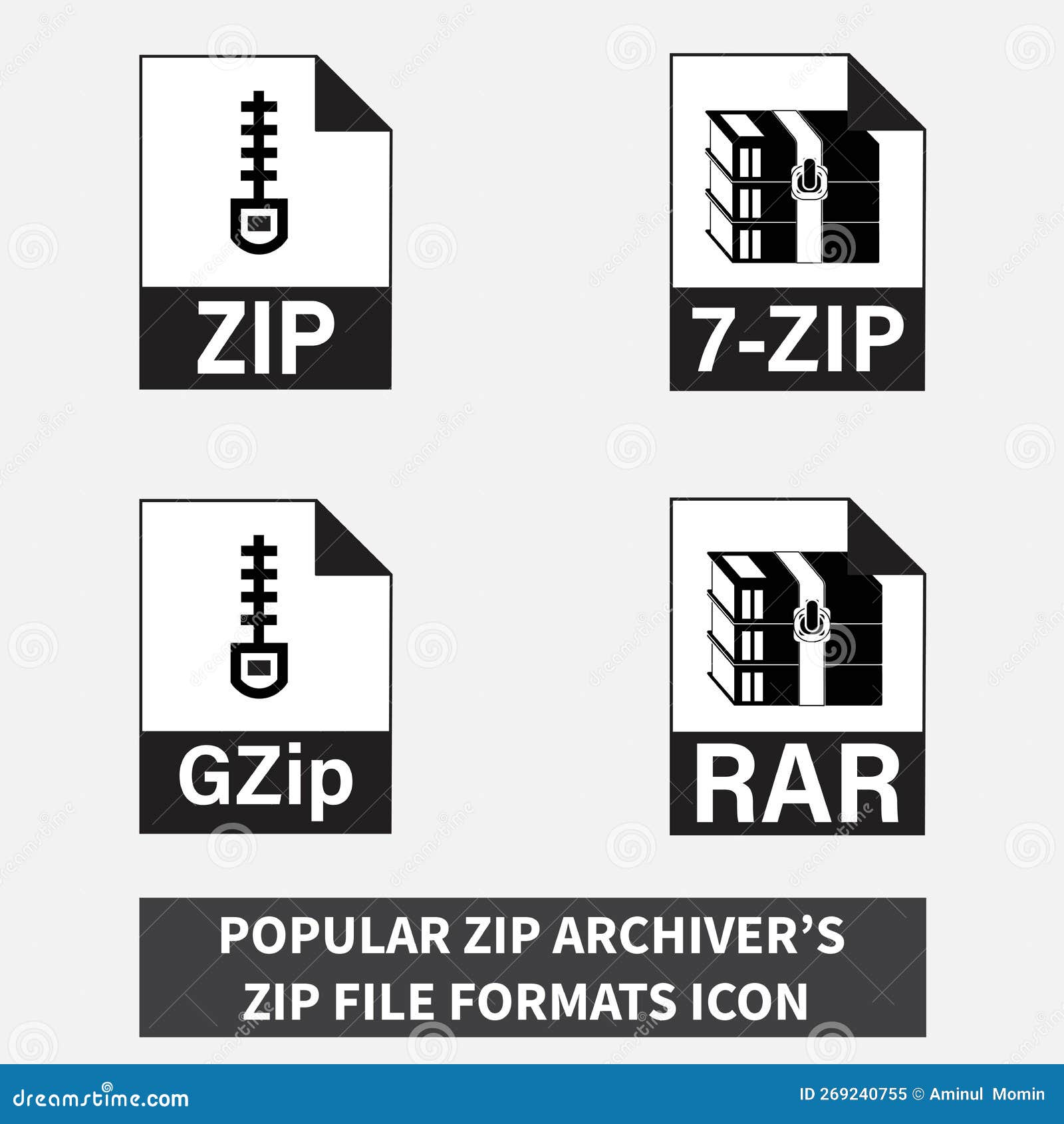 Popular Zip Archivers Zip File Formats Icon Stock Vector - Illustration ...