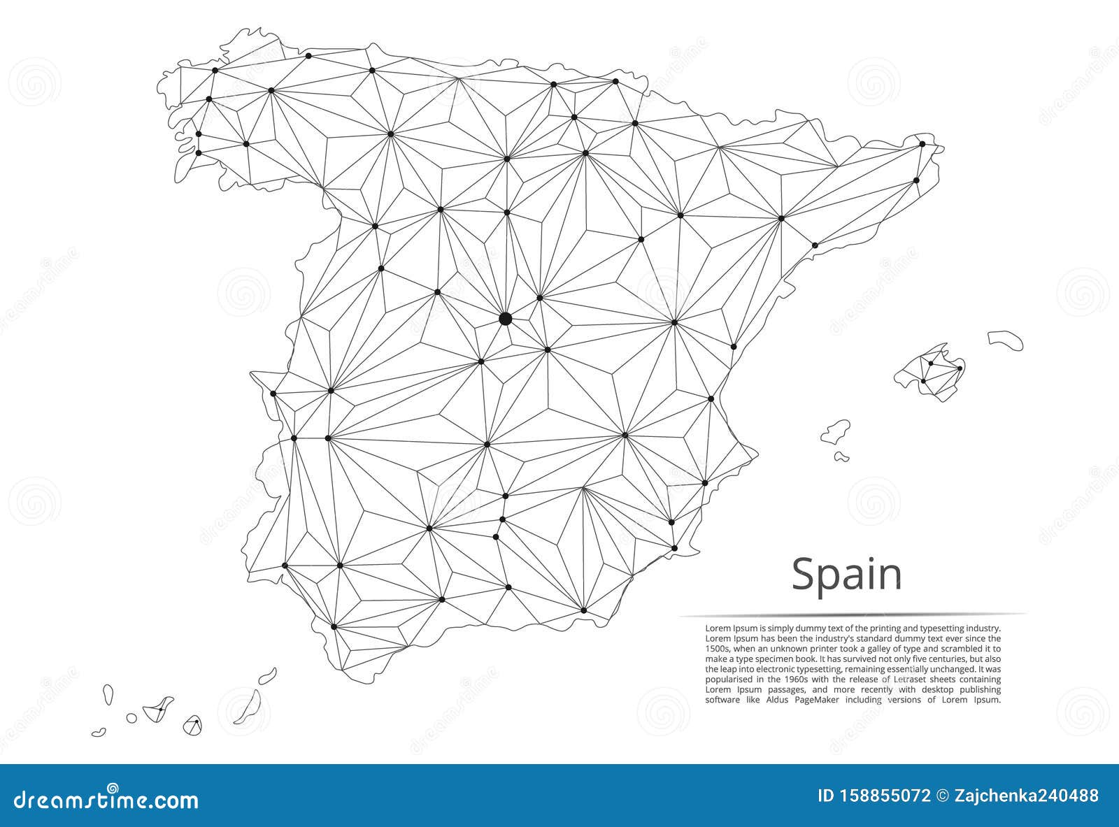Spain Communication Network Map. Vector Low Poly Image of a Global Map ...