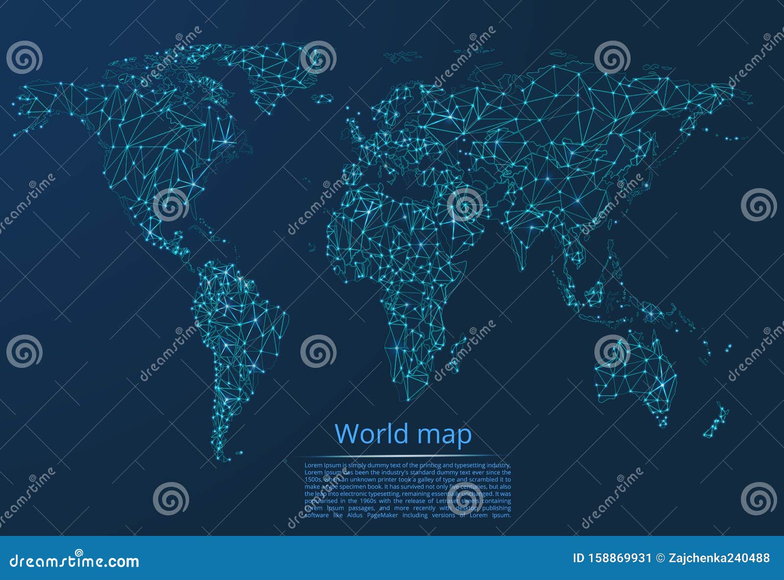 World Network Map. Vector Low-poly Image of a Global Map with Lights in ...