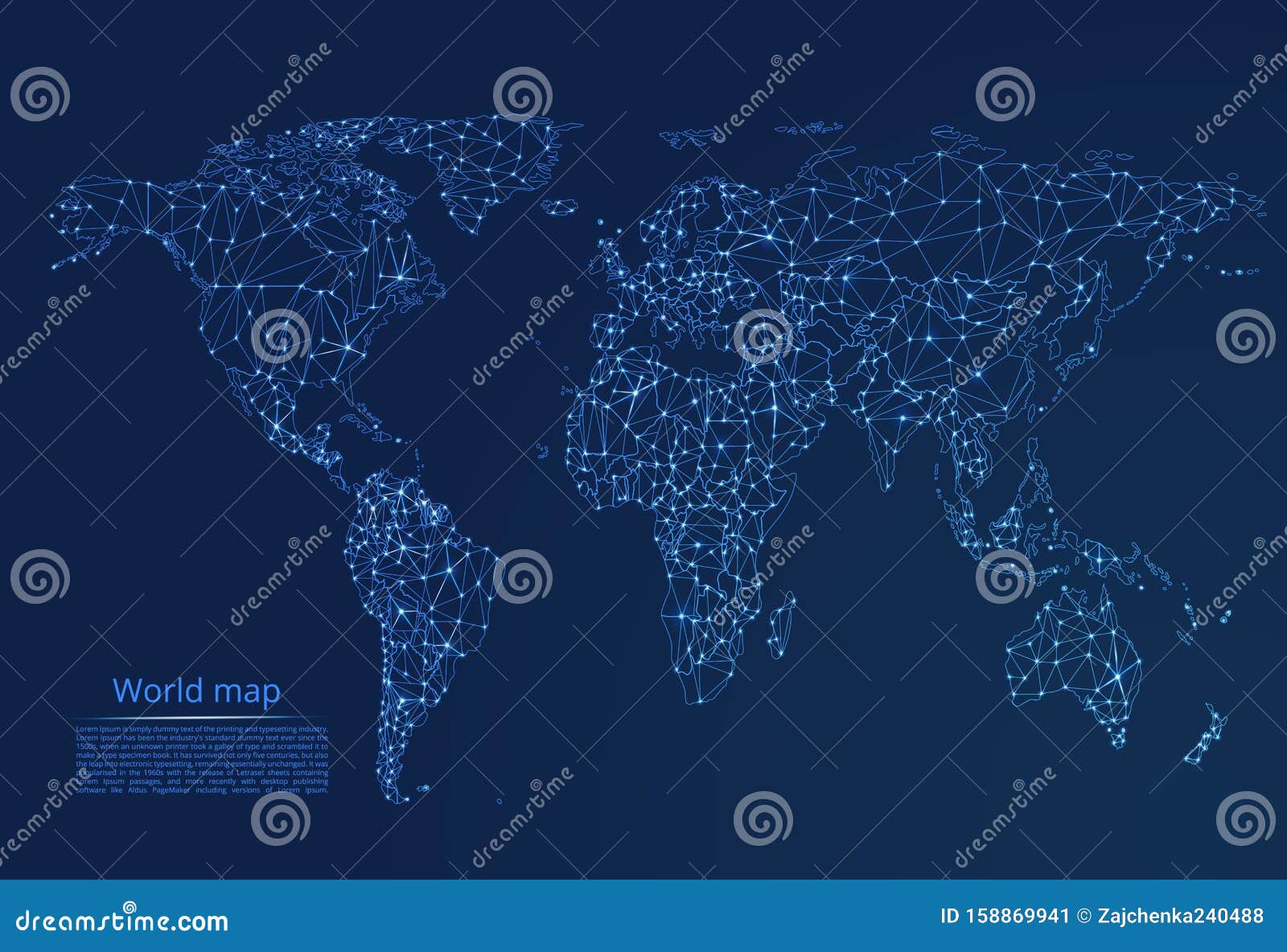 World Network Map. Vector Low-poly Image of a Global Map with Lights in ...