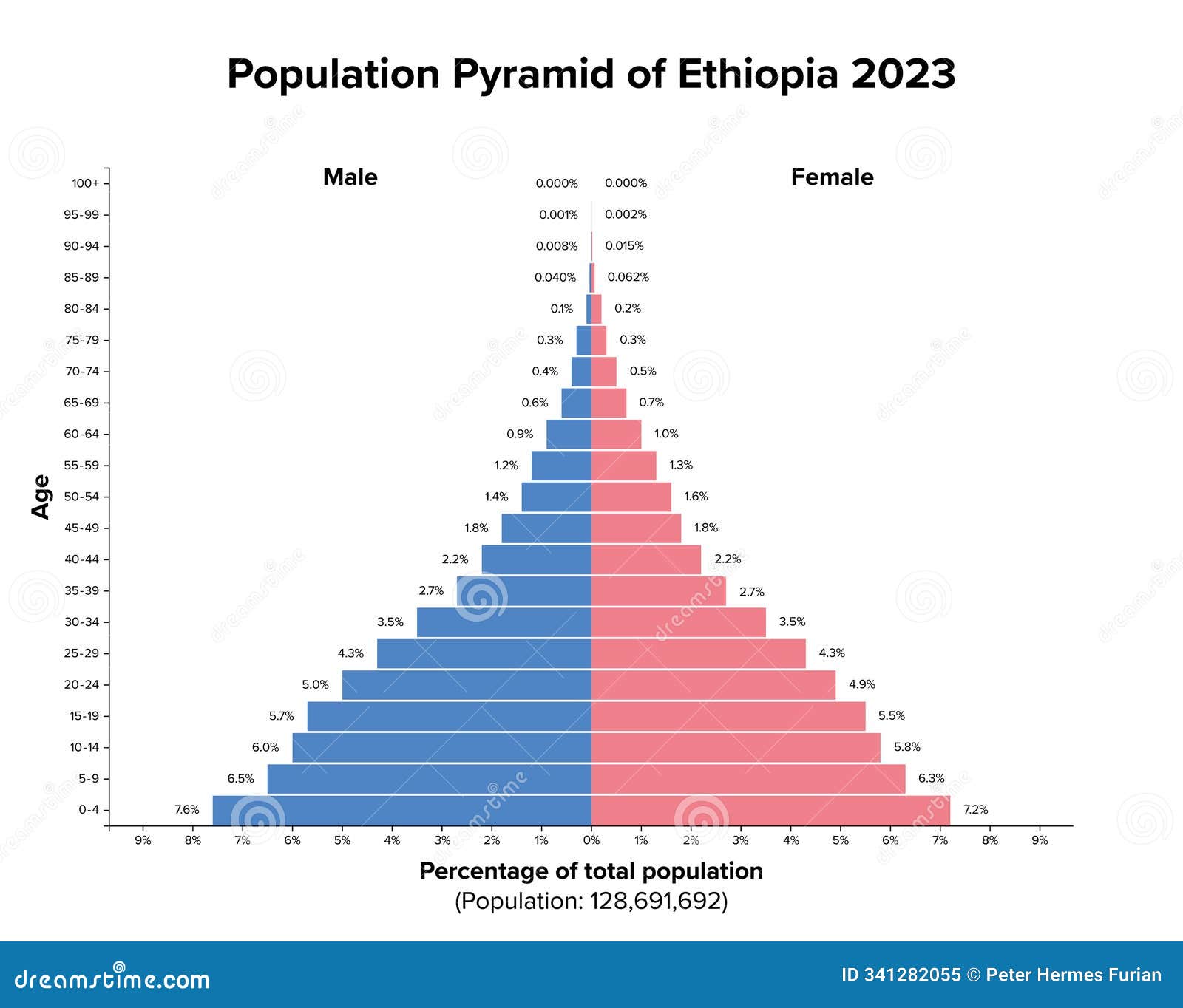 Population Pyramid of Ethiopia 2023, Age Structure Diagram Stock ...