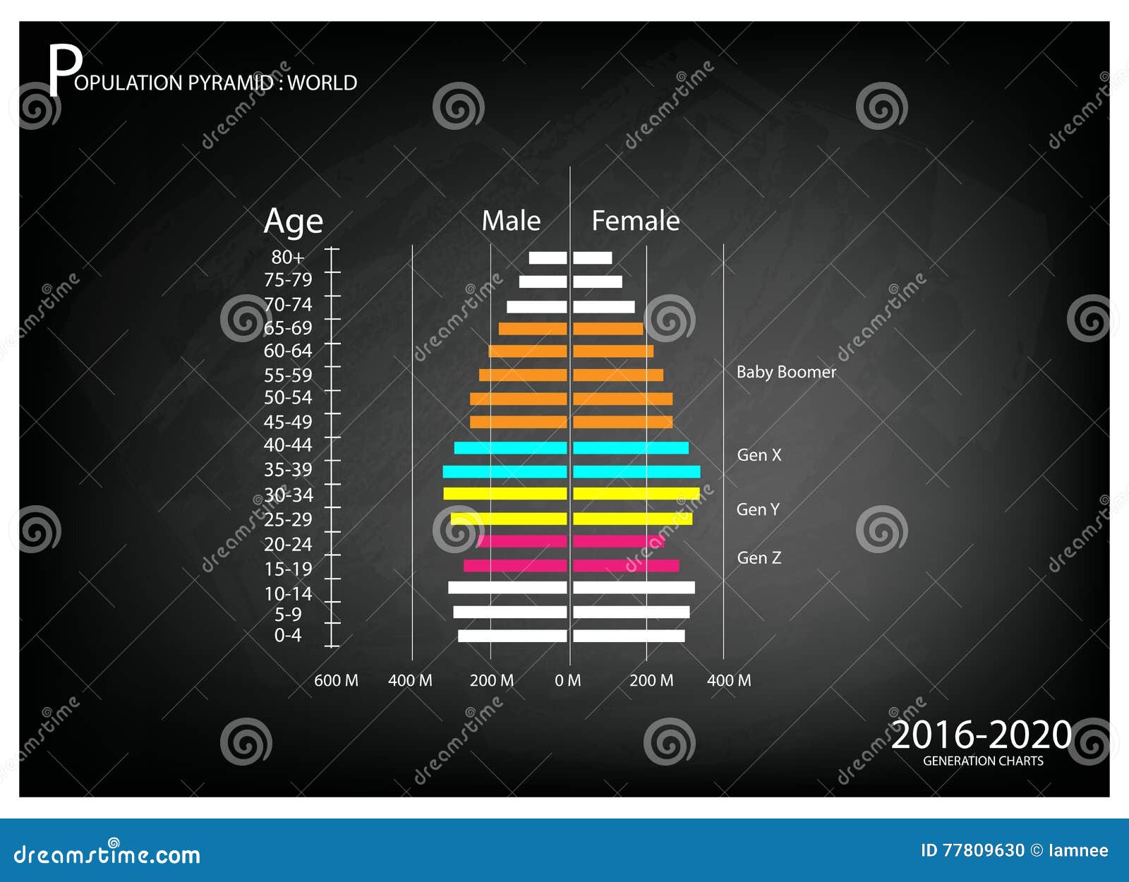 2016-2020 Population Pyramids Graphs with 4 Generation Stock Vector ...