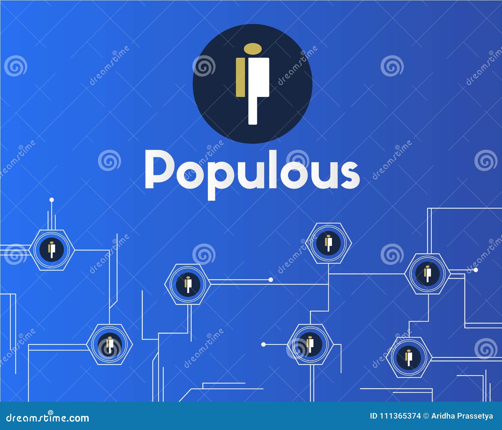 Populous Cryptocurrency Blockchain Circuit on Blue Background Stock ...