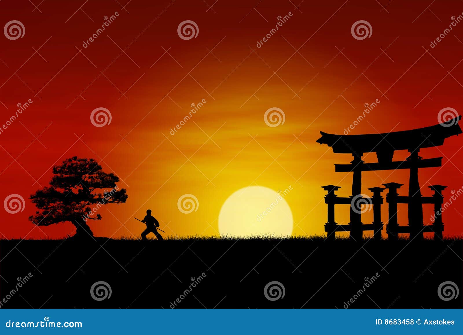 Por do sol japonês ilustração stock. Ilustração de silhueta - 8683458