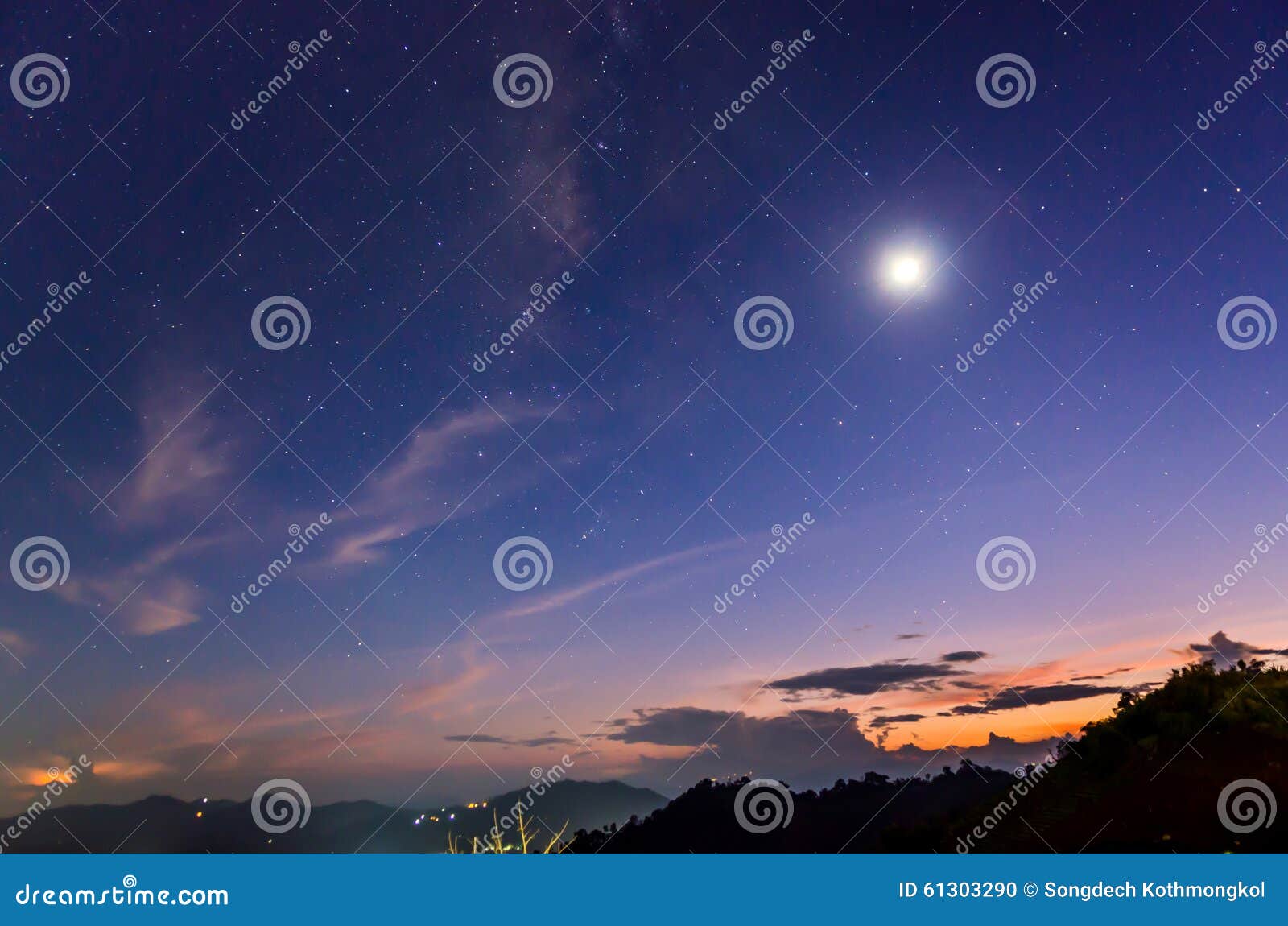 Por do sol, lua, estrelas foto de stock. Imagem de paisagem - 61303290