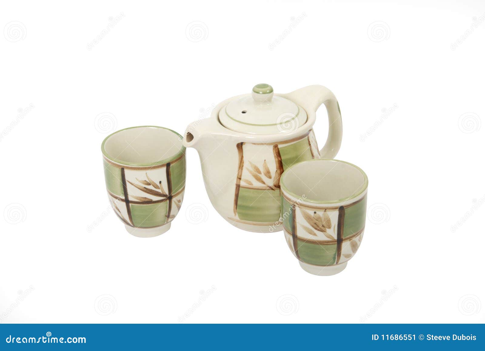 Porcelain Decorated Teapot and Two Cups on White Stock Image - Image of ...