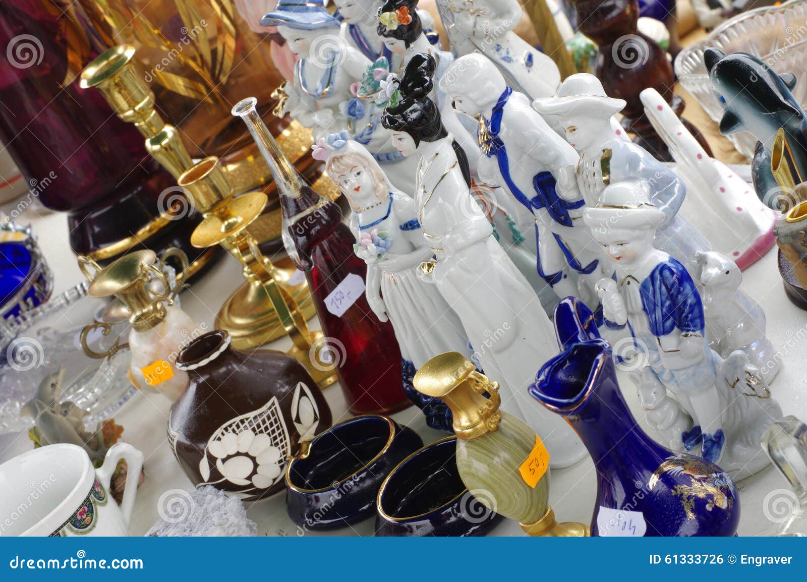 Porcelain Figurines Decorative Objects Flea Market Stock Photo - Image ...