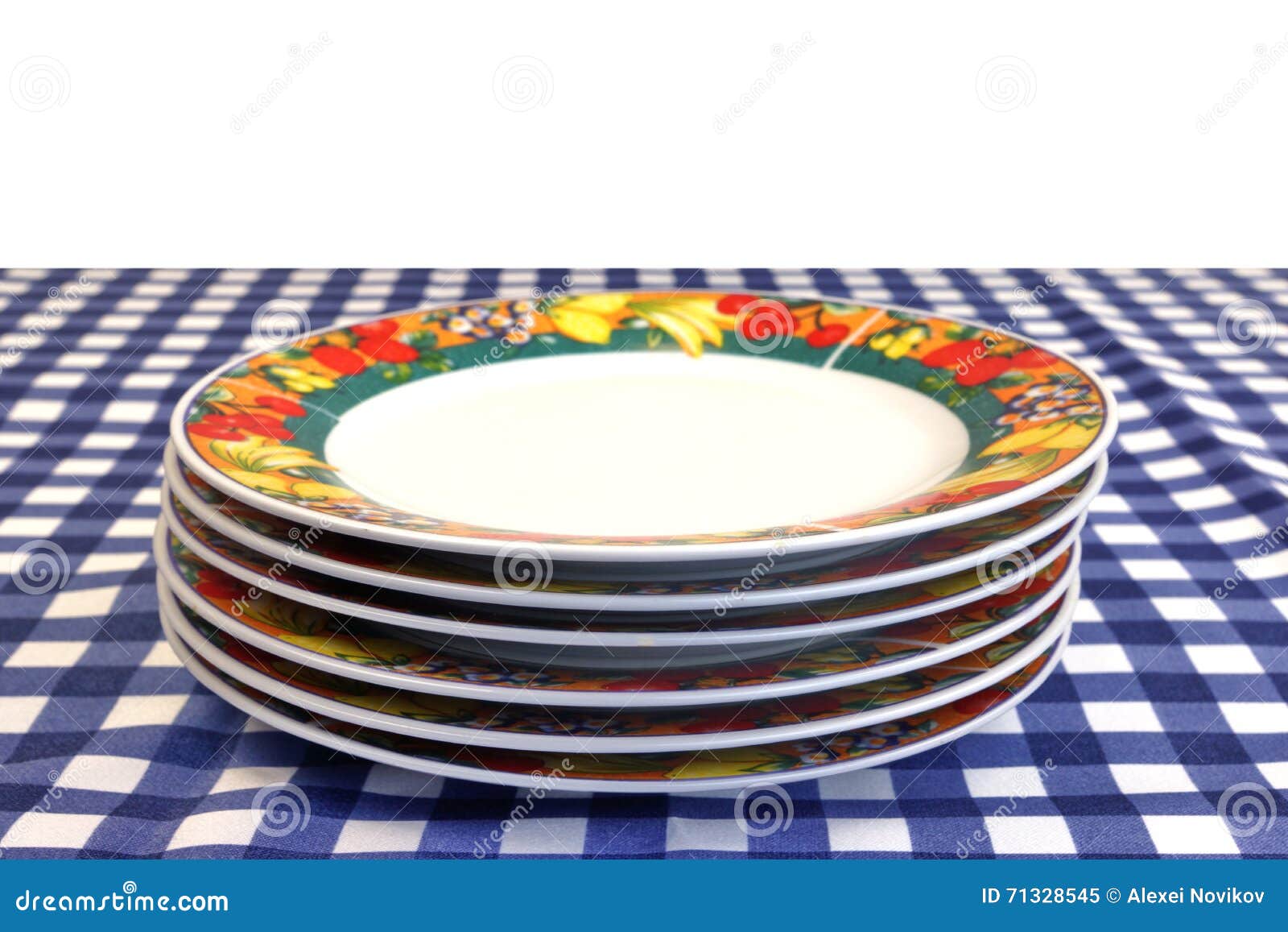 Porcelain Plates in Stack on Picnic Table Isolated on White Stock Image ...