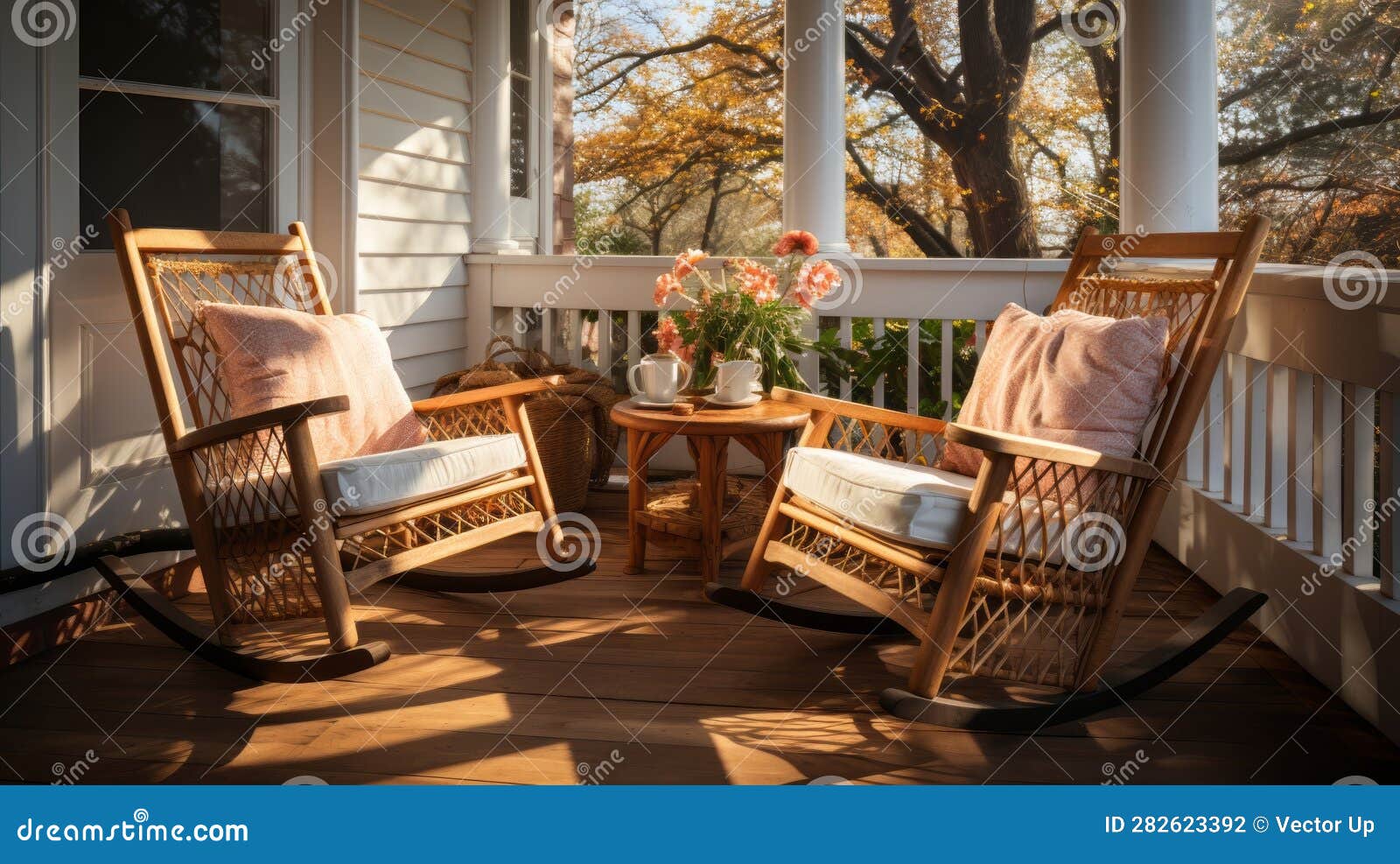 Porch with Rocking Chairs. Generative AI. Stock Illustration ...