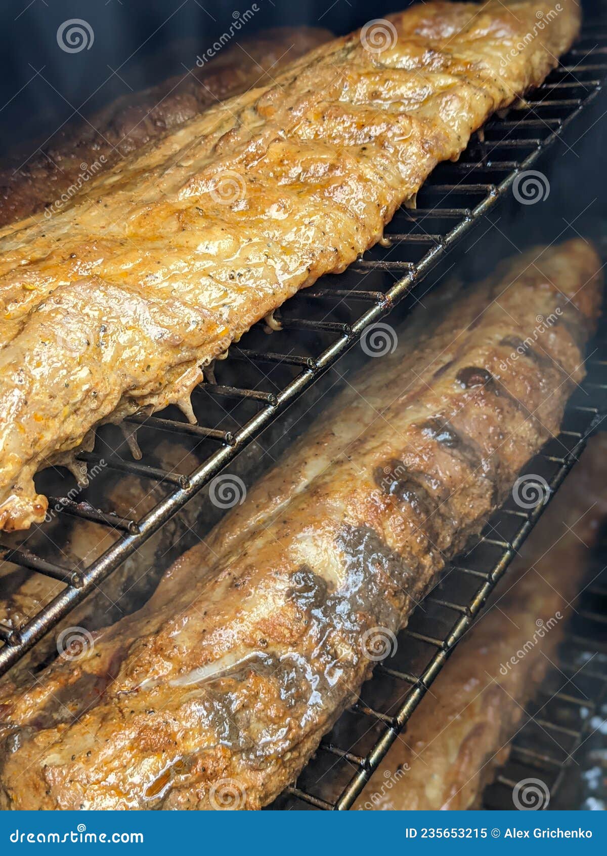 Pork Bbq Ribs on a Rack in the Smoker Stock Image - Image of meat, fest ...