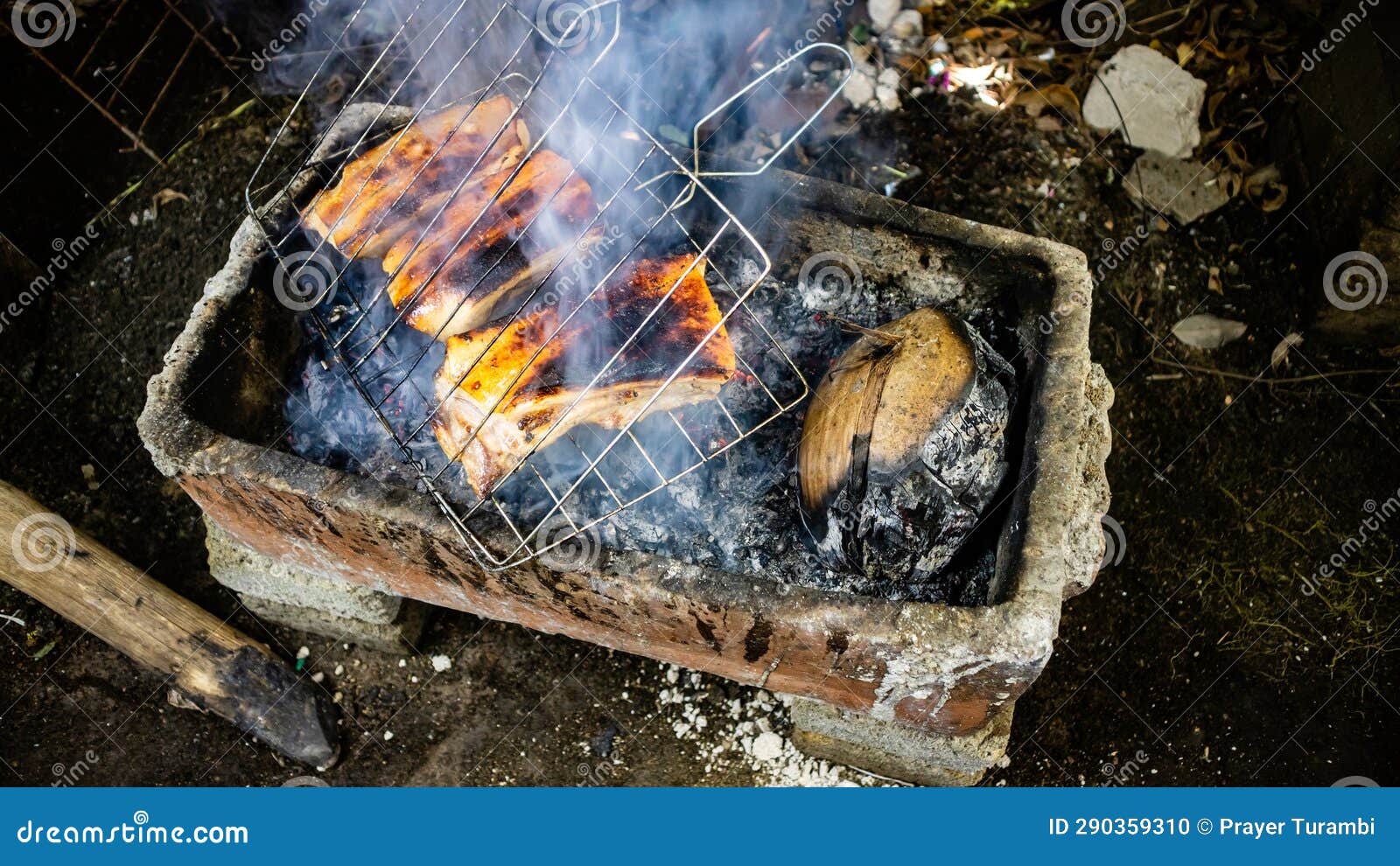 Pork Being Grilled on a Traditional Grill Stock Photo - Image of ...