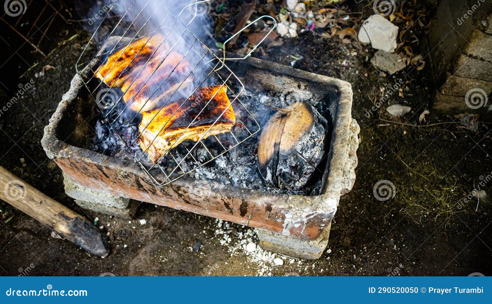 Pork Being Grilled on a Traditional Grill Stock Photo - Image of meat ...