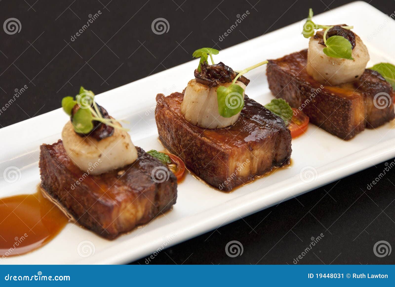 Pork Belly and Scallops stock image. Image of restaurant - 19448031