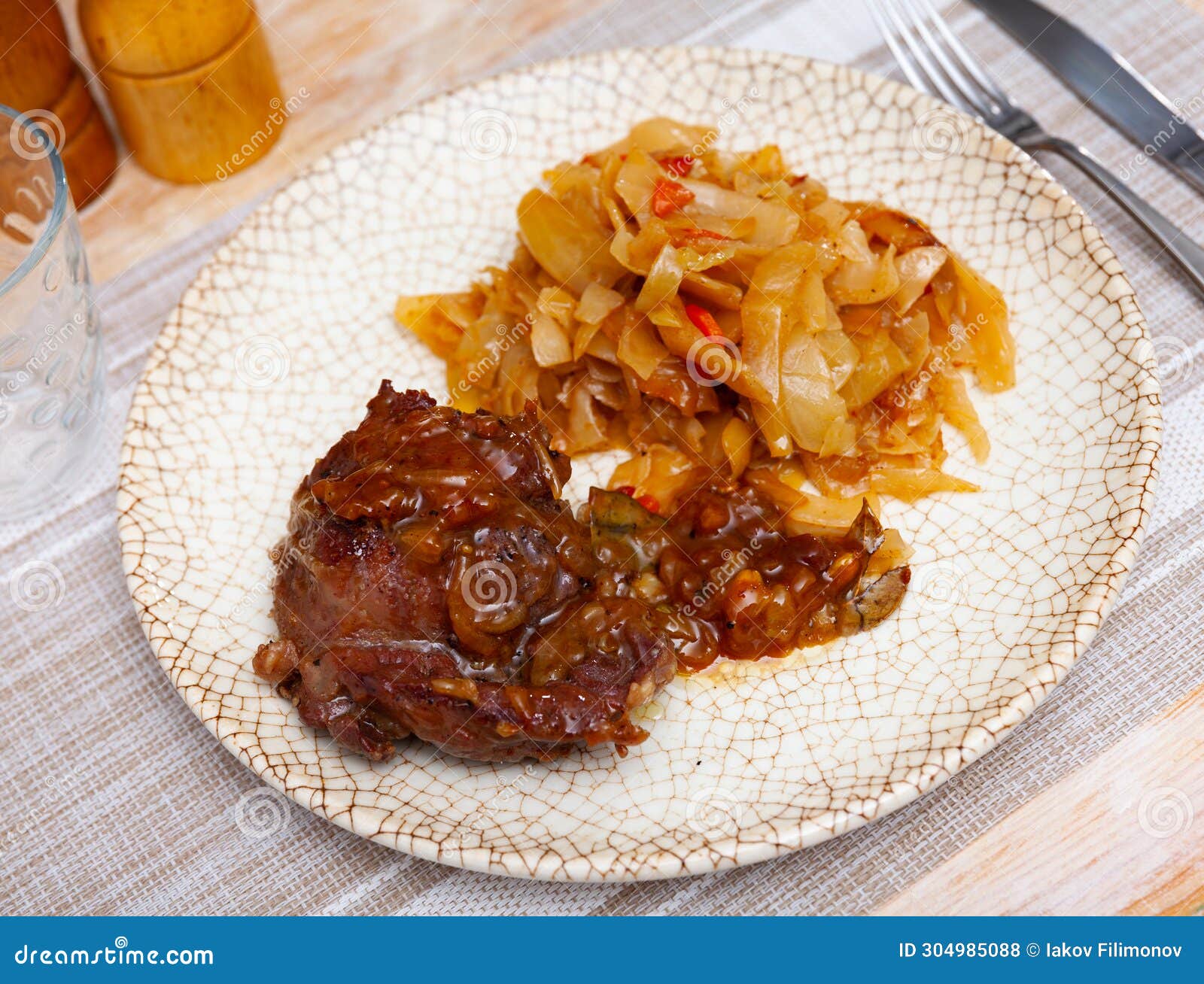 Pork Cheek Served with Stewed Cabbage Stock Photo - Image of vegetable ...