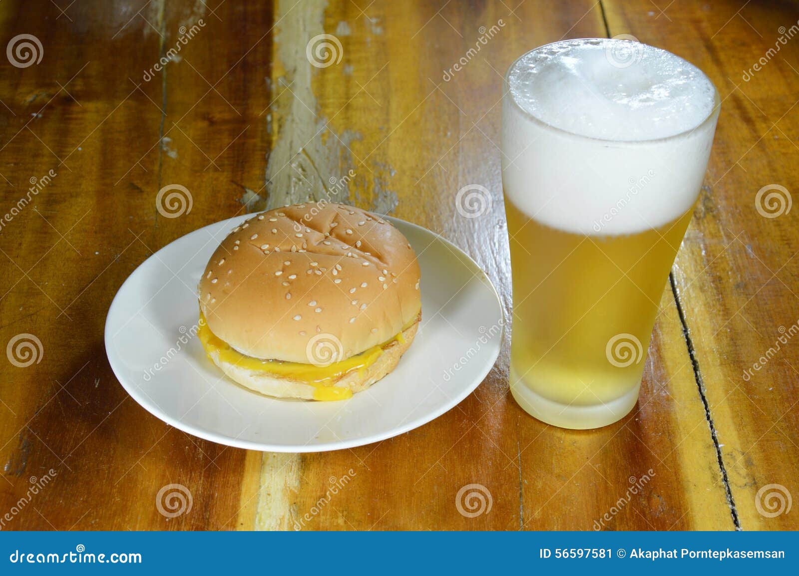 Pork cheeseburger and beer stock image. Image of bitter - 56597581