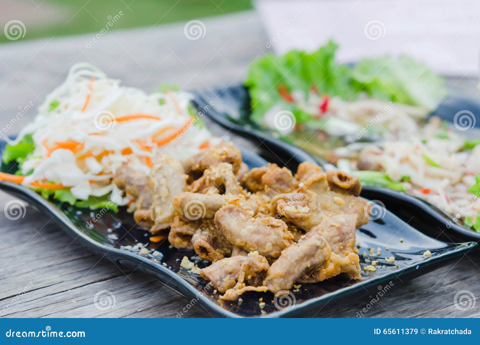 Pork chitterlings fried stock image. Image of plate, bowl - 65611379