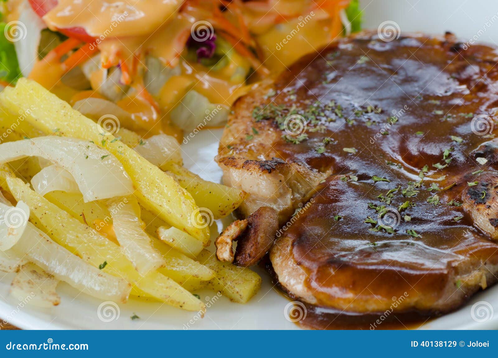 Pork chop steak stock image. Image of french, fries, chop - 40138129