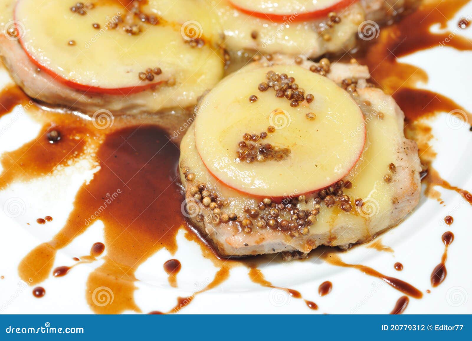 Pork meat with apple stock photo. Image of menu, sauce - 20779312