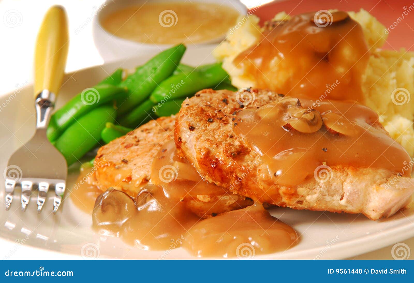 Pork Chops with Beans and Mashed Potatoes Stock Photo - Image of ...