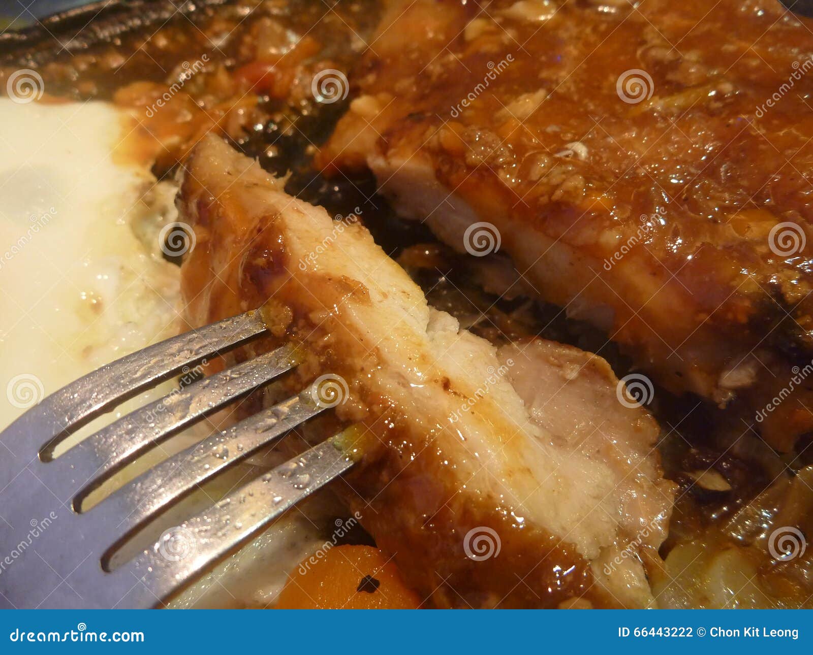 Pork chops and fork stock photo. Image of fork, asia - 66443222