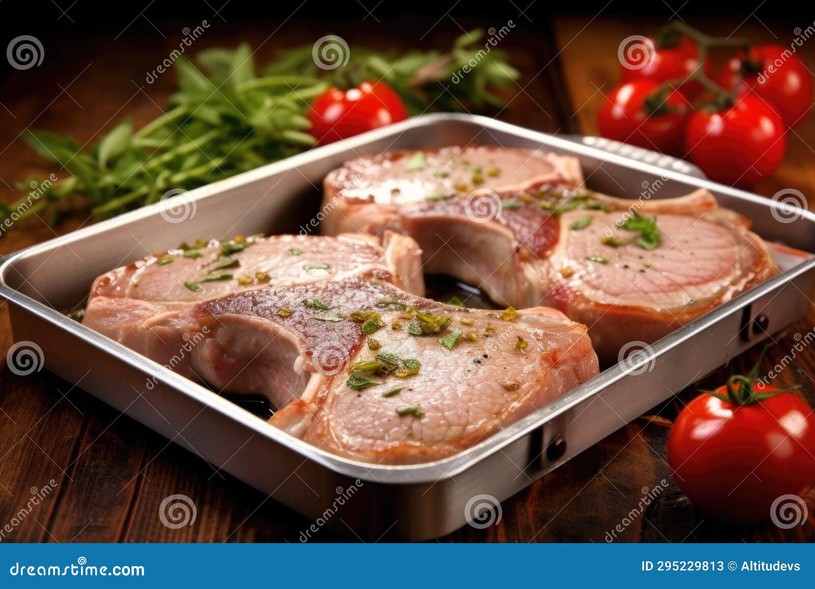 Pork Chops on a Stainless Steel Serving Tray Stock Image - Image of ...