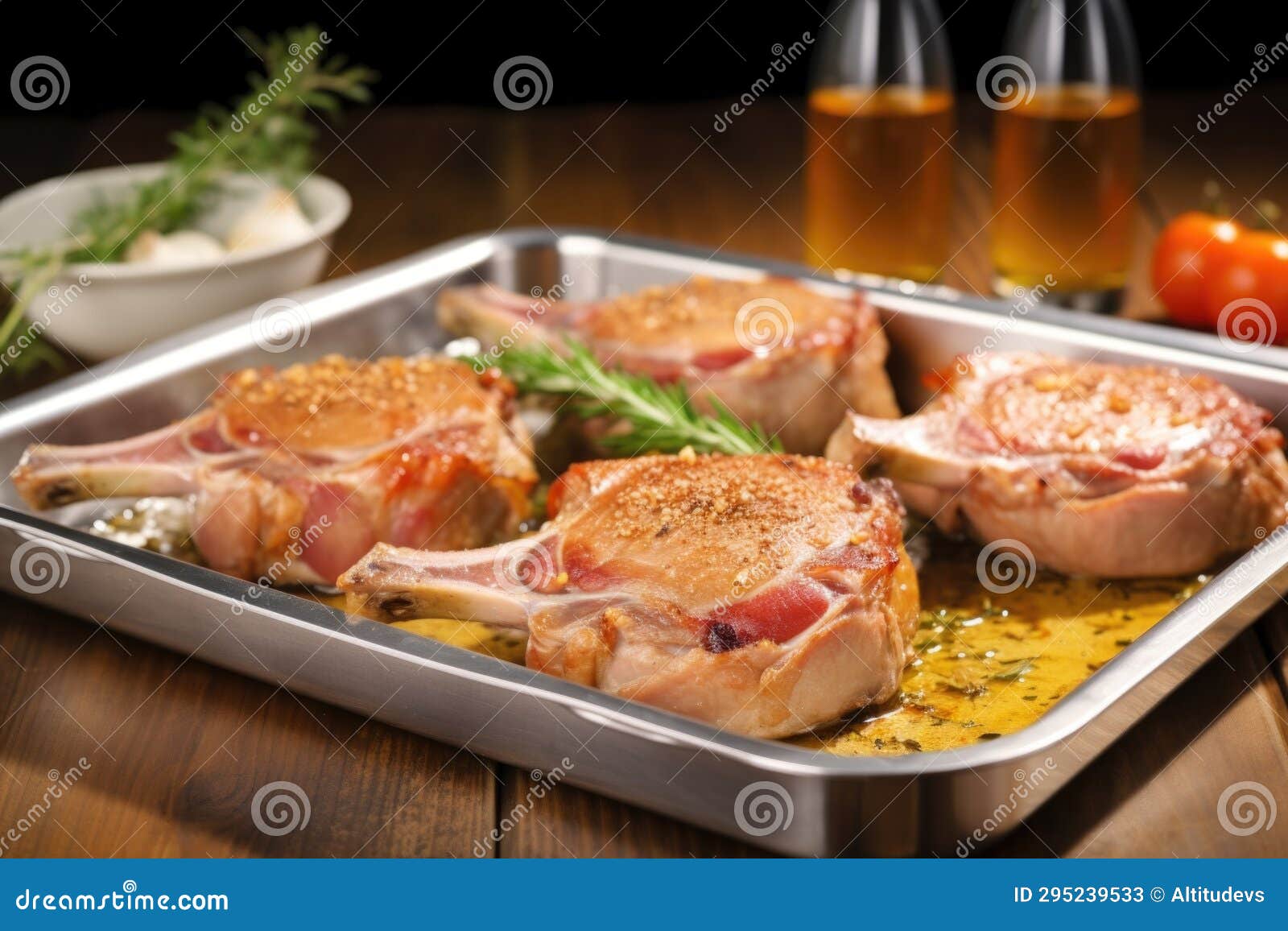 Pork Chops on a Stainless Steel Serving Tray Stock Image - Image of ...